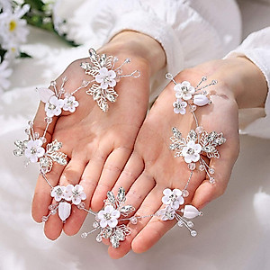 Unicra Bride Silver Wedding Hair Vine Flower Bridal Hair Piece Leaf Party Hair Accessories Crystal Hair Jewelry Rhinestone Headpieces for Women and Girls