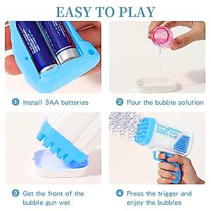 Blue Bubble Gun Machine for Kids, Outdoor Indoor Summer Automatic Toys Birthday Gifts for 1 2 3 4 5 6 7 8 + Years Old Toddlers Girls Boys Wedding Party Include Bubble Solution