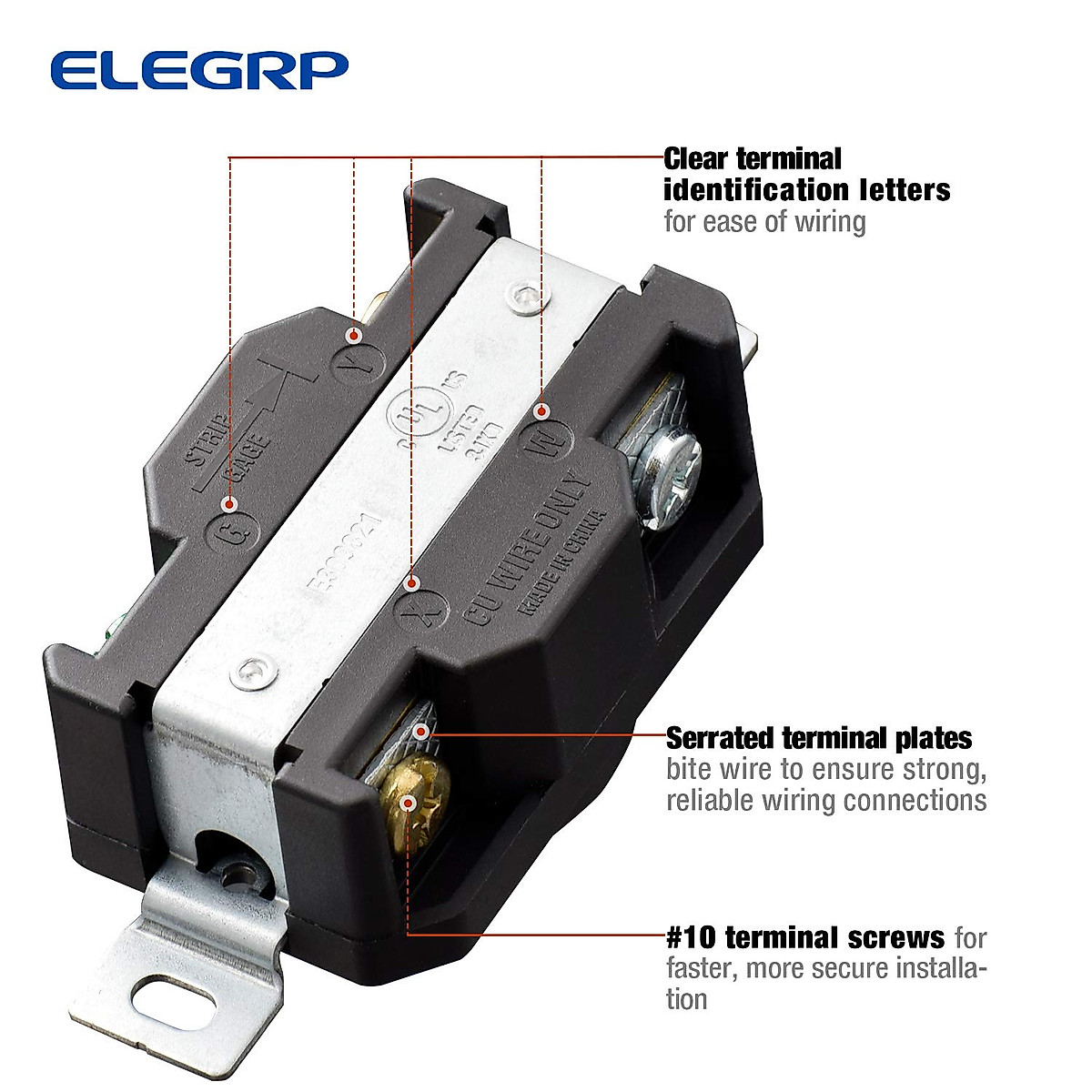 ELEGRP NEMA L14-20R Flush Mounting Locking Receptacle, Twist Lock Socket/Outlet for Generator, 20 Amp 125/250V 3 Pole 4 Wire Grounding, Industrial Grade Heavy Duty, UL Listed (1 Pack, Black)