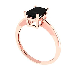 1.0 ct Radiant Cut Solitaire Genuine Natural Black Onyx Gem Bridal Designer Anniversary Engagement Ring 14k Rose Gold 4.5
