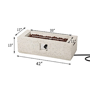 COSIEST Outdoor Propane Fire Pit Coffee Table, 42-inch x 13-inch Terrazzo Rectangle Base Patio Heater w 50,000 BTU Stainless Steel Burner, Free Lava Rocks and Rain Cover