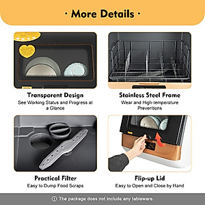 Portable Countertop Dishwasher, Mini Dishwasher, 4 Washing Programs Deep Cleaning With Air Drying, 1200W Automatic Dishwashing Machine, Compact Countertop Dish Washer Dishes washing Cleaner Machine