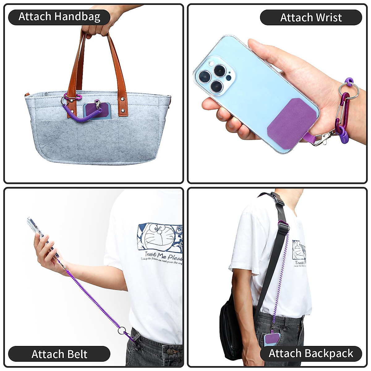 HOTEMIA Phone Tether Lanyard Anti Theft Phone Strap with Carabiner Anti-drop Outdoor Skiing Hiking Cycling fishing Climbing fit iPhone and Most Cell Phone (Black+Purple)