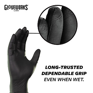 GLOVEWORKS Black Disposable Nitrile Industrial Gloves, 5 Mil, Latex & Powder-Free, Food-Safe, Textured, Large, 2 Boxes of 100