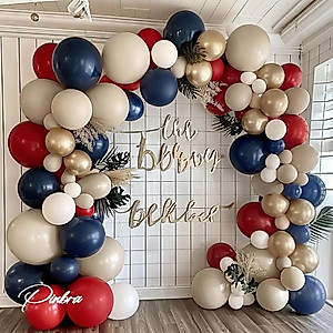 Navy Blue Red Balloon Garland - Double Stuffed Royal Blue Balloons Nude Cream White Sand Pastel Red Balloons Arch Kit For Birthday Baby Shower Gender Reveal Nautical Baseball Patriotic Decorations