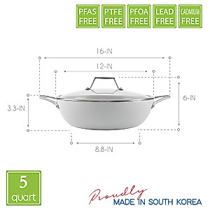 TECHEF - CeraTerra, 5 Qt / 12-in Ceramic Nonstick All Purpose Chef Pan with Cover, (PTFE and PFOA Free Ceramic Exterior & Interior), Oven & Dishwasher Safe, Made in Korea, Grey/Silver (5 Qt Chef Pan)