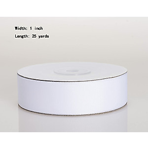 ATRBB 25 Yards 1 Inch Solid Grosgrain Ribbon Roll for Gift Wrapping DIY Hair Accessories (White)