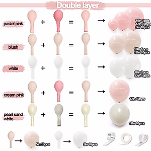 Pink White Balloon Garland Double Stuffed Peach Balloons Cream Beige Pastel Pink Balloon Arch Kit Pearl Sand White Balloons for Girl Baby Shower Birthday Wedding Anniversary Party Decoration