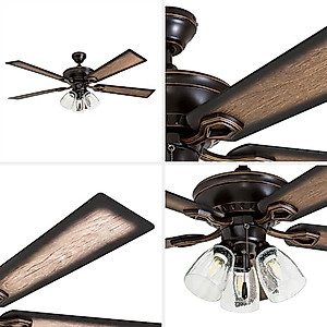 Prominence Home Glenmont, 52 Inch Farmhouse LED Ceiling Fan with Light, Pull Chain, Three Mounting Options, Dual Finish Blades, Reversible Motor - 40278-01 (Oil-Rubbed Bronze)