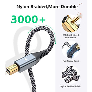 USB C Printer Cable 15ft, USB C to USB B Printer Cable Nylon Braid High-Speed USB C MIDI Cable for MacBook Pro/Air, Digital Piano MIDI Controller, HP Epson Canon Brother Lexmark Printers and Scanner