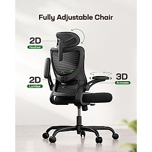 Marsail Ergonomic Office Chair: Office Computer Desk Chair with High Back Mesh and Adjustable Lumbar Support Rolling Work Swivel Task Chairs with Wheel 3D Armrests and Headrest