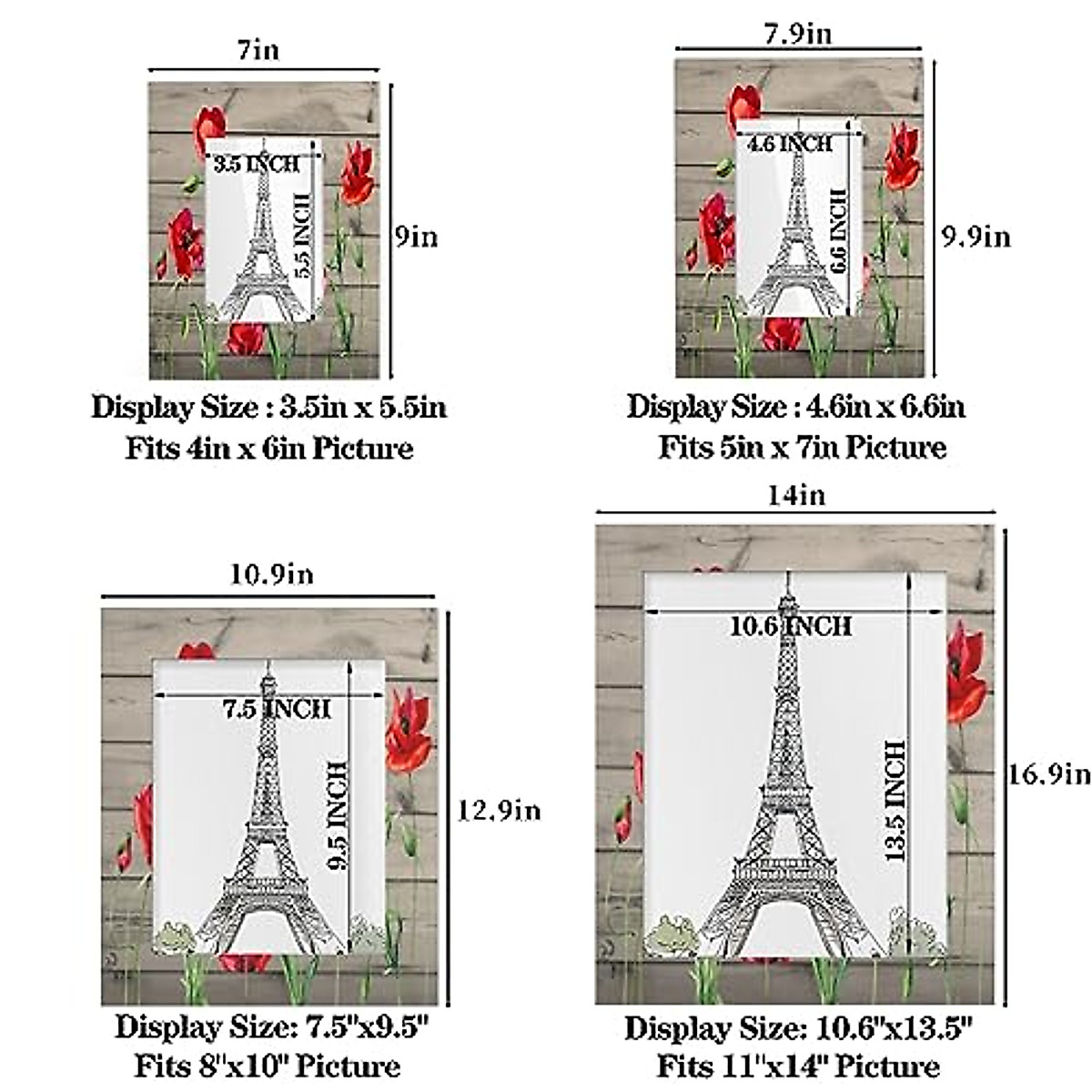 Bardic 4x6Picture Frames, Red Poppy Wooden Photo Frame Fits 3x5 with Mat or 4x6 Without Mat Photo Frames for Wall Mounting or Tabletop Display for Home Gallery Decor