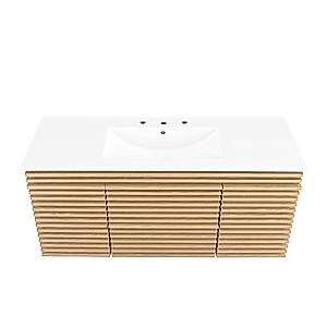 Modway Render 48" Wall-Mount Bathroom Vanity Cabinet with Ceramic Sink Basin in Oak White