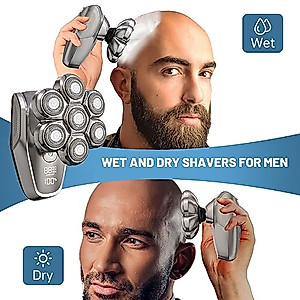 Magnetic Head Shavers for Bald Men - 7D Detachable Bald Head Shaver Adjustable Speed Men's Electric Razor Scalp Grooming Kit IPX7 Waterproof Wet Dry Shaving USB Type-C Rechargeable LED Display