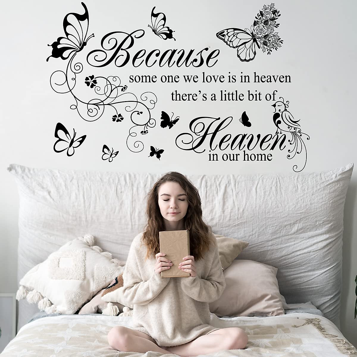 Wall Decals Inspirational Wall Saying Because Someone We Love is in Heaven Vinyl Wall Decor Peel and Stick Lettering Words Memory Wall Art Sign Wall Sticker for Living Room Bedroom Home Decor.