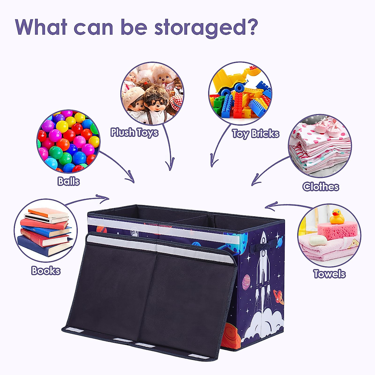 Toy Box Chest with Flip-Top Lid for Kids, Large Collapsible Oxford Toy Storage Box with Handles for Boys Girls, Waterproof Sturdy Dustproof Toy Box for Bedroom Playroom, 25.5×11.8×15.7 Inch