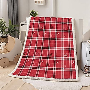Menghomeus Christmas Sherpa Throw Blanket - Red Xmas Holiday Plaid Fleece Blanket - Flannel Plush Blanket for Couch Bed Sofa, 60" X 80"