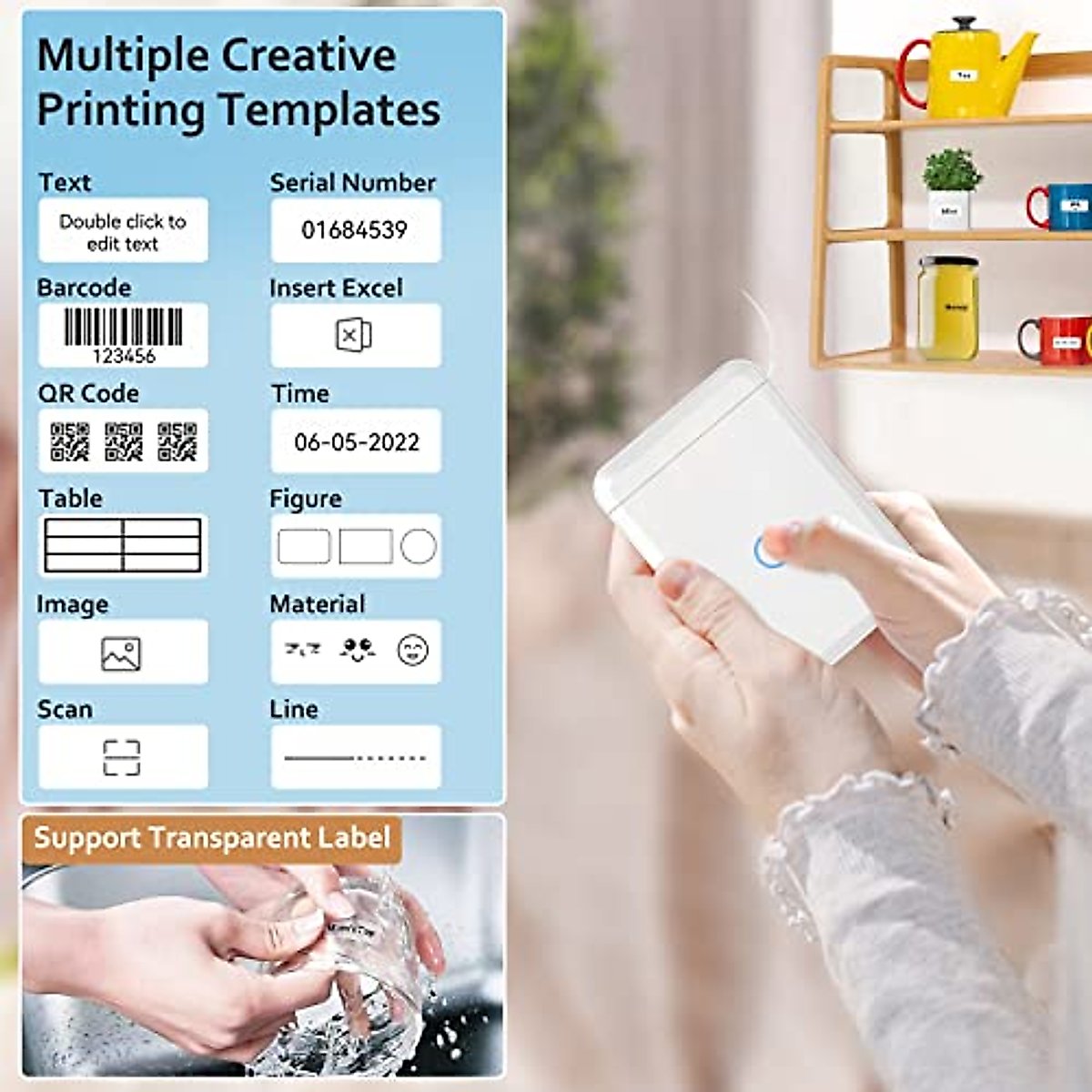 JADENS Label Maker Machine with Tape, D110 Portable Bluetooth Label Printer for Storage, Shipping, Barcode, Mailing, Office, Home, Organizing, Sticker Maker Mini Label Maker with Multiple Templates