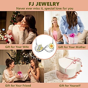 FJ Infinity Sunflower Necklace 925 Sterling Silver Butterfly Pendant Necklace Jewelry Gifts for Women