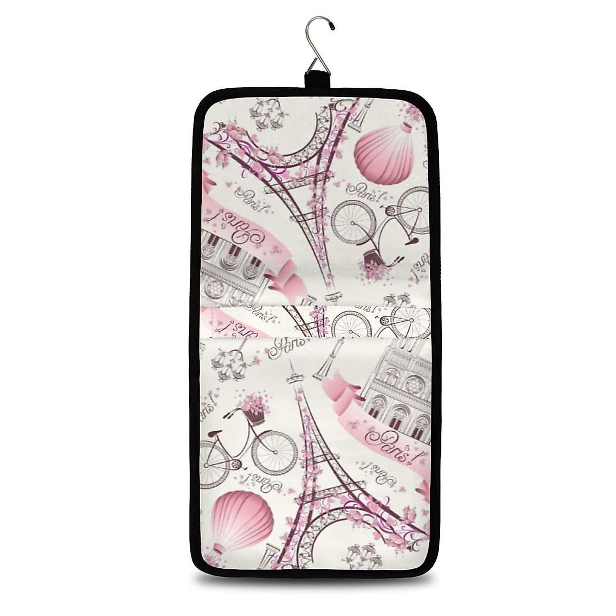 AUUXVA Hanging Toiletry Bag for Women, Paris Eiffel Tower Makeup Bag, Floral Flower Cosmetic Bag, Travel Essentials for Women Men