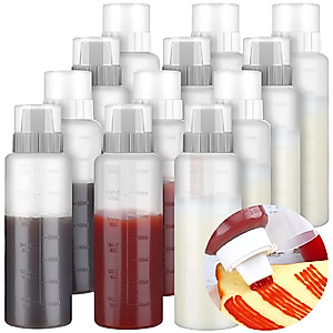 12 Pieces Porous Condiment Squeeze Bottle Refillable Condiment 5 Hole Container with Lid Syrup Squirt Bottle Sauce Dispenser Ketchup Bottle for BBQ, Oil, Hot Sauce, Salad Dressing, Cooking, 12oz