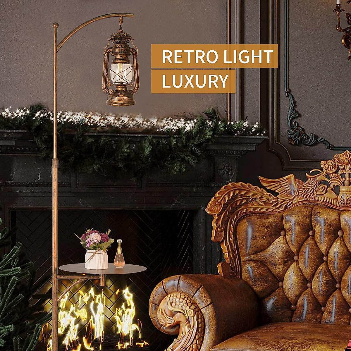 beaysyty Farmhouse Adjustable Floor Lamps with Tray Lantern Tall Standing lamp for Bedroom Home Decor for Office Cafe Den Living Room Bedroom, On/Off Foot Switch and Brushed Rustic (Red Copper)