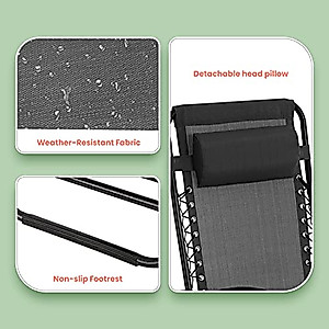PayLessHere Lounge Chair Set of 2 Adjustable Zero Gravity Chair Beach Chair Folding Lawn Patio Chair with Removable Pillow and Cup Holder for Poolside Backyard Lawn Beach,Black