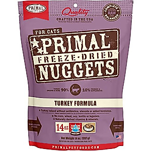 Primal Freeze Dried Cat Food Nuggets Turkey, Complete & Balanced Scoop & Serve Healthy Grain Free Raw Cat Food, Crafted in The USA (14 oz)