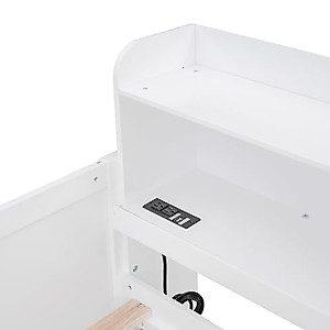 Linuque Twin Size Daybed with 2 Twin Trundles and Storage Shelf, Wooden Sofa Bed Frame with USB Charging Ports, No Box-Spring Needed, White