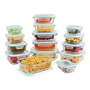 Vtopmart 15 Pack Glass Food Storage Containers and 7 Pack Glass Jars with Bamboo Lids