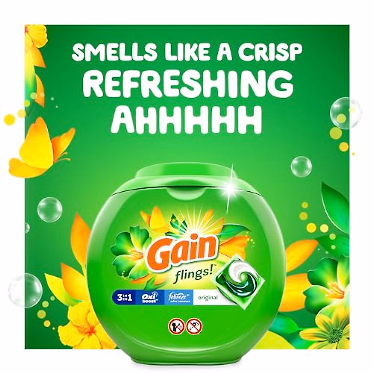 Gain flings Laundry Detergent Soap Pacs HE Compatible Long Lasting Scent, Original Scent, 76 Count