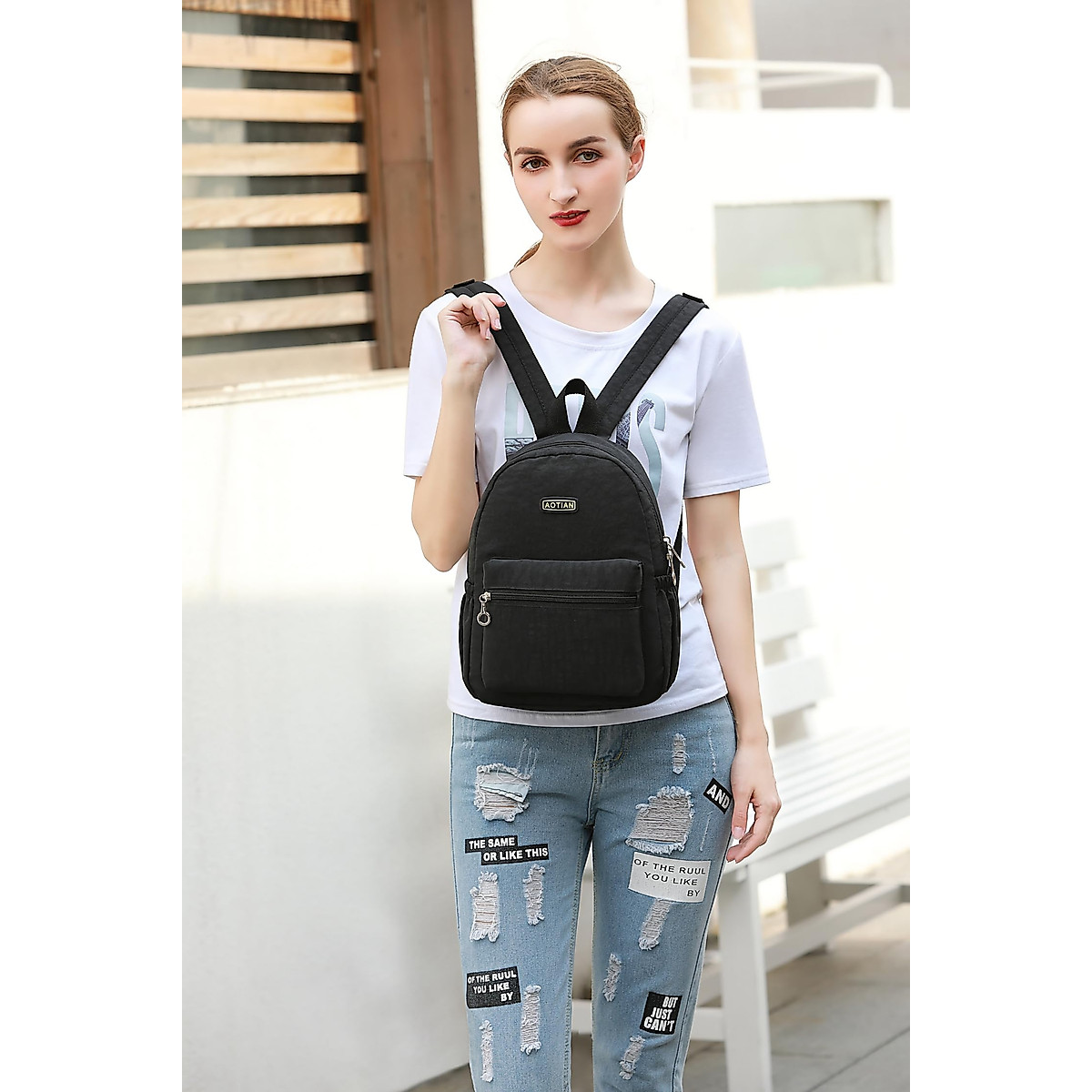 AOTIAN Lightweight Durable Travel Hiking Women and Girls Small Backpack Daypack 7 Liters Black