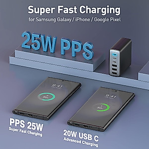 USB C Fast Charger, 100W 6 Port Charging Station Block Hub, 3 USB-C + 3 USB A, Wall Charger for All iPhone 15 14 13 12 Pro Max, iPad Pro Air Mini, AirPod, iWatch, Samsung Galaxy S23, S22, 5ft Cord