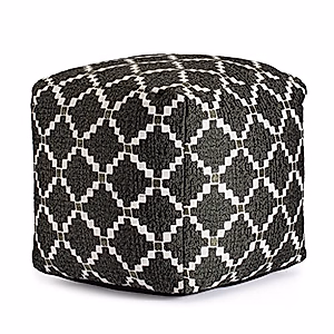 Anji Mountain Square Outdoor Pouf, Deschutes Green, 18" x 18" x 18",Green/Ivory