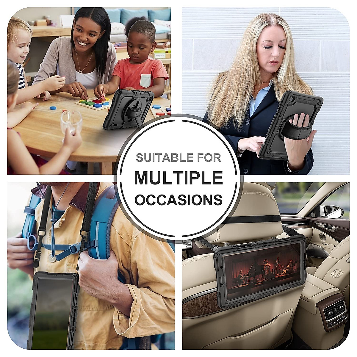 BASE MALL Case for Samsung Galaxy Tab A7 Lite 8.7-inch Tablet Case 2021 [with Tempered Glass Screen Protector], Rotatable Kickstand, S Pen Holder, Hand/Shoulder Strap (Black)