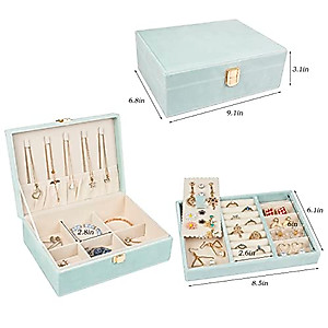 Jewelry Box Organizer for Women Girls 2 Layers Display Storage case Jewelry Holder for Earring Ring Necklace Storage Case, Women Gift (green)