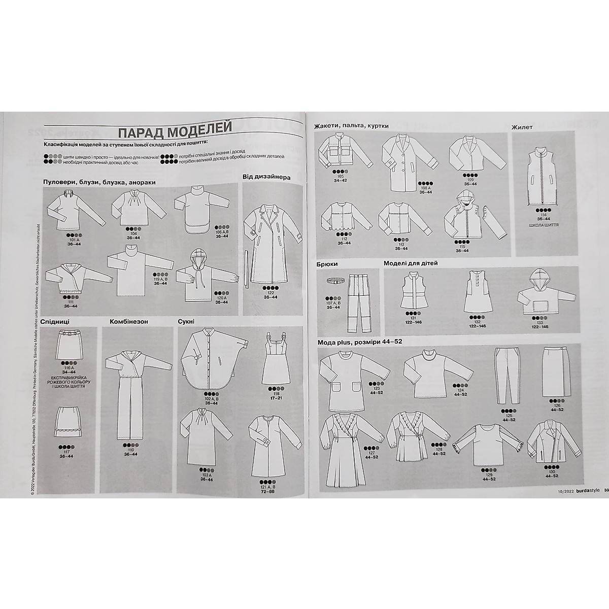 Vol.10/2022 Burda Style Magazine in Ukrainian Sewing Patterns Templates Ukraine Fashion Clothes Dress Blouse Coat Skirt Pants Women 34-44 Size Plus XL 44-52 Kids 122-146 Журнал Бурда Українською