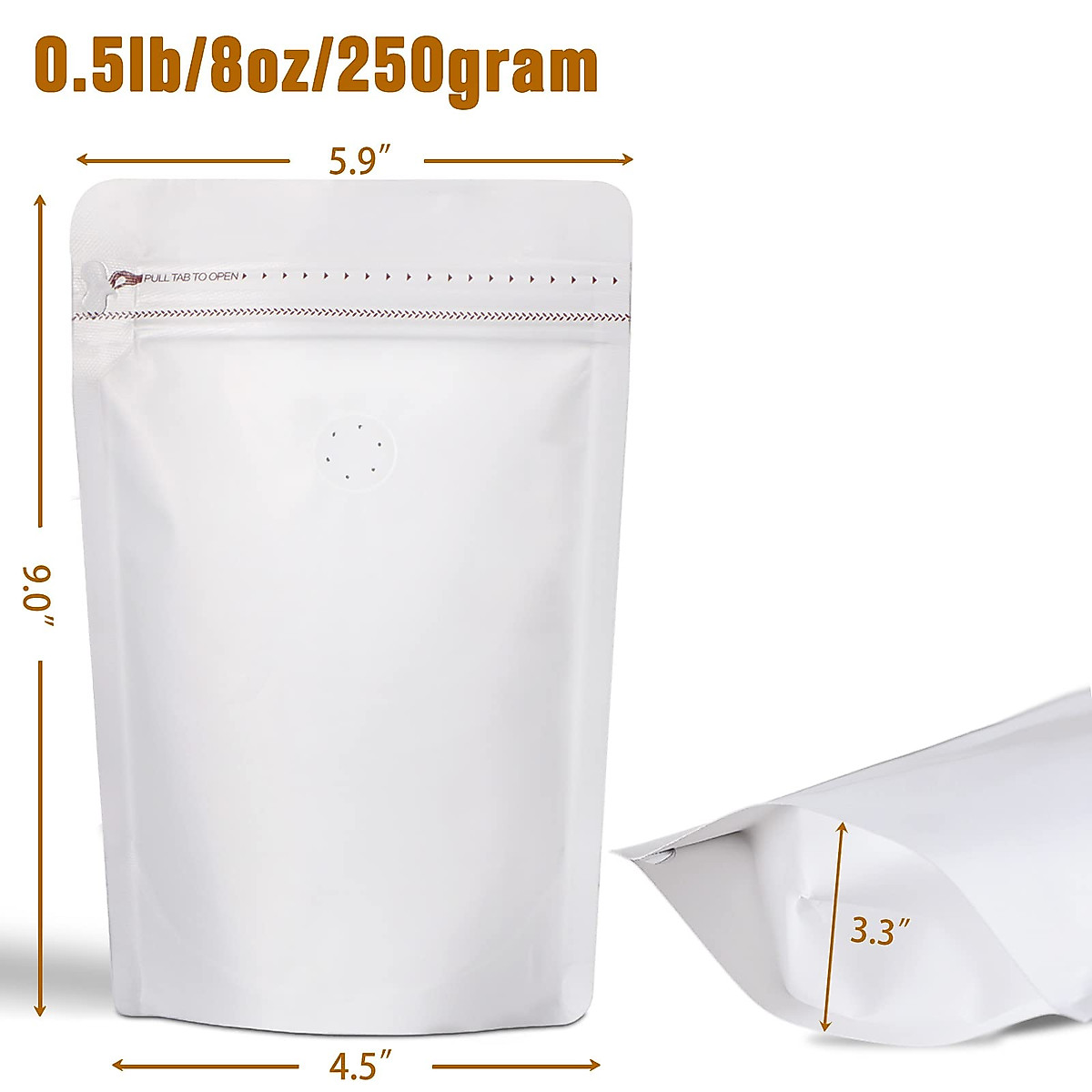 Flysogan 8oz 50pcs Aluminum Foil Stand Up Zipper Coffee Pouch Bags With Valve (Pull Tab Open) (50 Pieces,8 oz/0.5 lb)