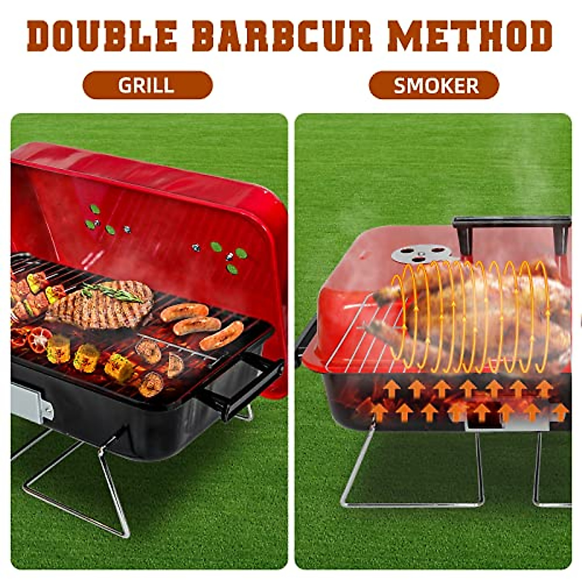 GEERTOP Portable Charcoal Grill with Lid Folding Barbecue Grill for Outdoor Camping Cooking Small Table Top BBQ Grill for Picnic Patio Backyard