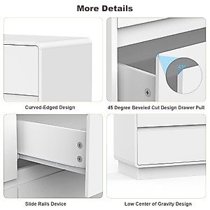 OTUTUMUS 6 Drawers Double Dresser, White Modern Chest of Drawer, Curved Edged Wood Dresser for Bedroom Living Room, Closet, Office, Hallway