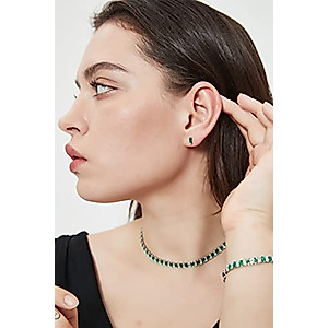 PORIMEE Silver Tennis Necklace Bracelet Earrings Sets Pack of 4, Blue Cubic Zirconia Tennis Jewelry Set for Women Trendy Fashion Jewelry Gift for Girls