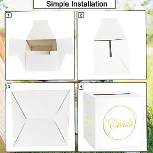 White Card Box for Party, 8.7" Circle Gold Foil Design Gift Cards Receiving Box Holder for Wedding, Bridal Shower, Graduation, Birthday, Retirement, Baby Shower, Anniversaries Party Decorations