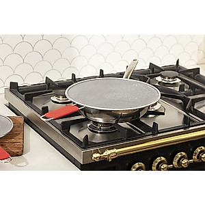 ALPHA LIVING Splatter Guard for Frying Pan & Food Strainer and Universal Cookware 13" - Stops Hot Oil Splash - RED Handle - Splatter Screen for Cooking