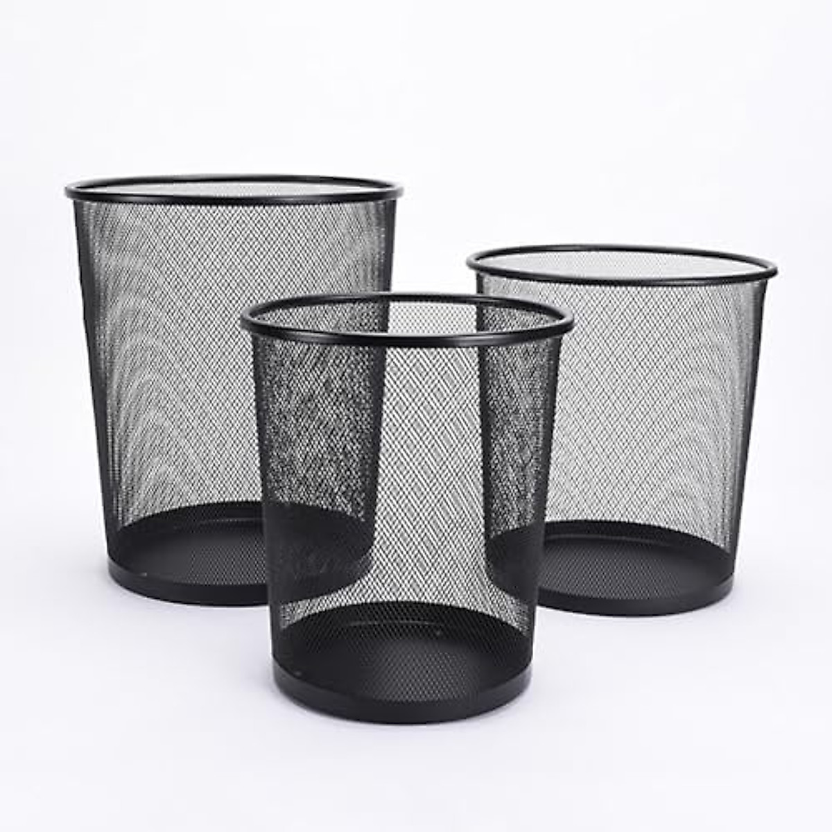 Waste Paper Basket Small Cylinder Trash Can for Home or Office Mesh Round Bins, Reinforced Solid Rim and Base for Garbage or Recycle
