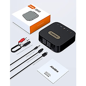 Bluetooth 5.0 Transmitter Receiver for TV 2-in-1 Wireless Bluetooth Adapter with Optical AUX RCA Connection, aptX Low Latency, Pair 2 Devices Simultaneously for PC/Car/Home Stereo/Speakers/Gym (black)