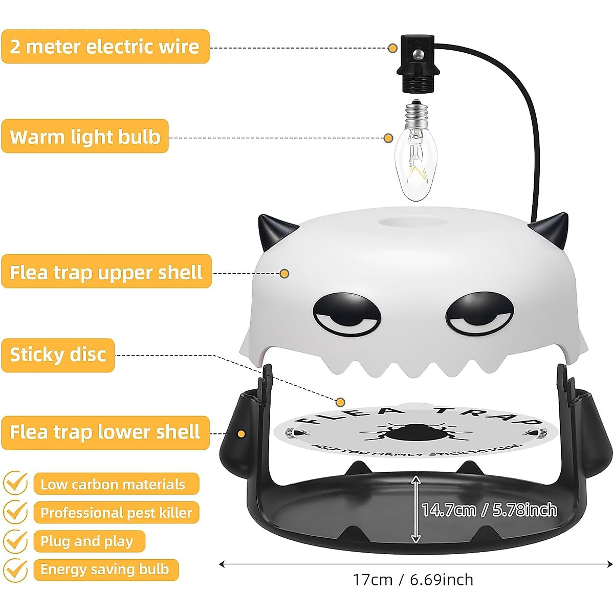 2 Pack Flea Traps for Inside Your Home, 2024 Monster Flea Killer with Sticky Discs & Bulbs, Professional Pest Control Trapper for House, Safe Flea Lights Insect Catcher Bed Bug Trap for Kids & Pets