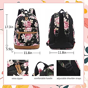 Lmeison Green Floral Backpack with Lunch Box, Girls Backpack for School Kids Backpack College Backpack Travel Backpack for Women