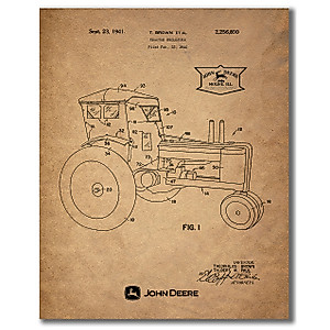 Bigwig Prints John Deere Patent Wall Art - Vintage Tractor and Plow Prints, Farmhouse Decor, Antique Tractor Posters, Rustic Wall Art for Home or Office - Unframed Set of 4 (8x10")