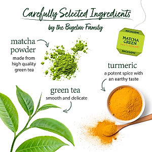 Bigelow Tea Matcha Green Tea with Turmeric, Caffeinated Tea with Turmeric, 18 Count Box (Pack of 6), 108 Total Tea Bags