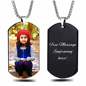 Interway Trading Personalized Custom Photo and Message Necklace Pendant Keychain Military Dog tag